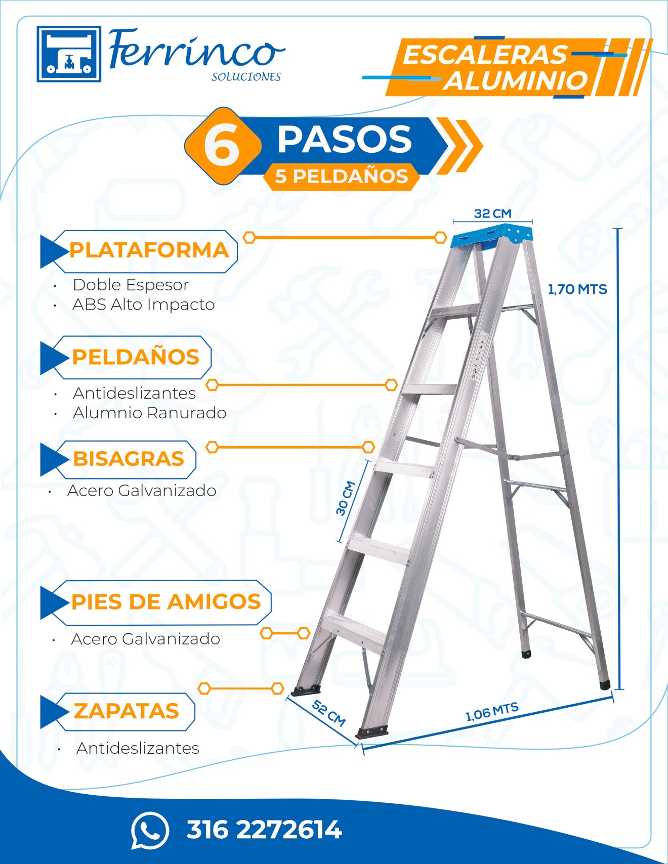 Escalera Aluminio – 6 Pasos – Ferrinco Soluciones – Ferreteria Rincon Y ...